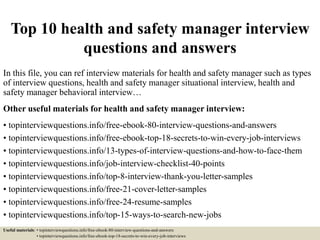 Top 10 health and safety manager interview questions and answers | PPTX