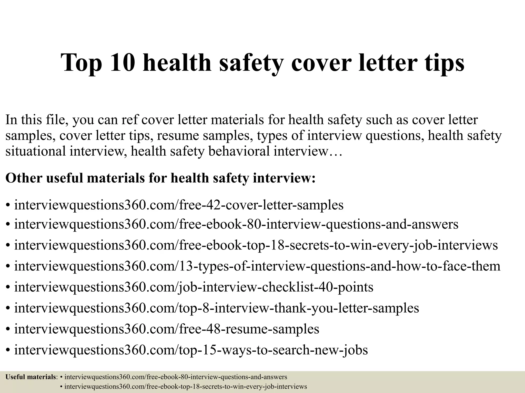 Top 10 health safety cover letter tips | PPTX