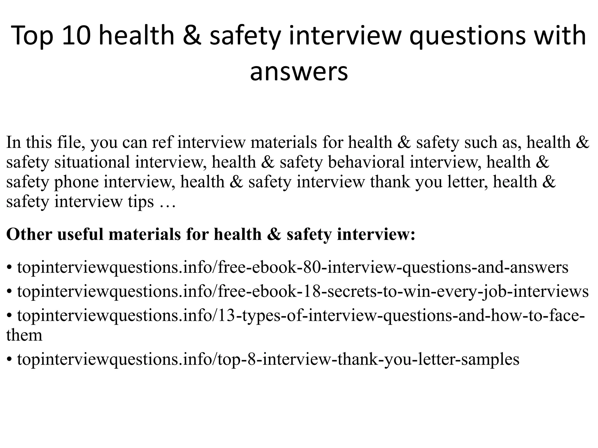 Top 10 health & safety interview questions with answers | PPTX