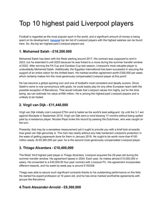 Top 10 highest paid Liverpool players.pdf | Soccer | Sports