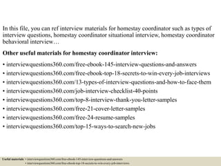 Top 10 homestay coordinator interview questions and answers | PPTX