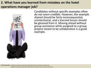 Top 10 hotel operations manager interview questions and answers | PPTX