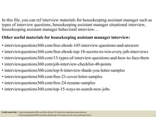 Top 10 housekeeping assistant manager interview questions and answers ...
