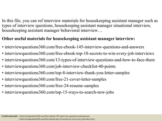 Top 10 housekeeping assistant manager interview questions and answers ...