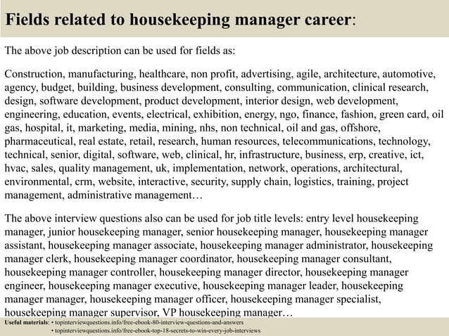 Top 10 housekeeping manager interview questions and answers | PPT