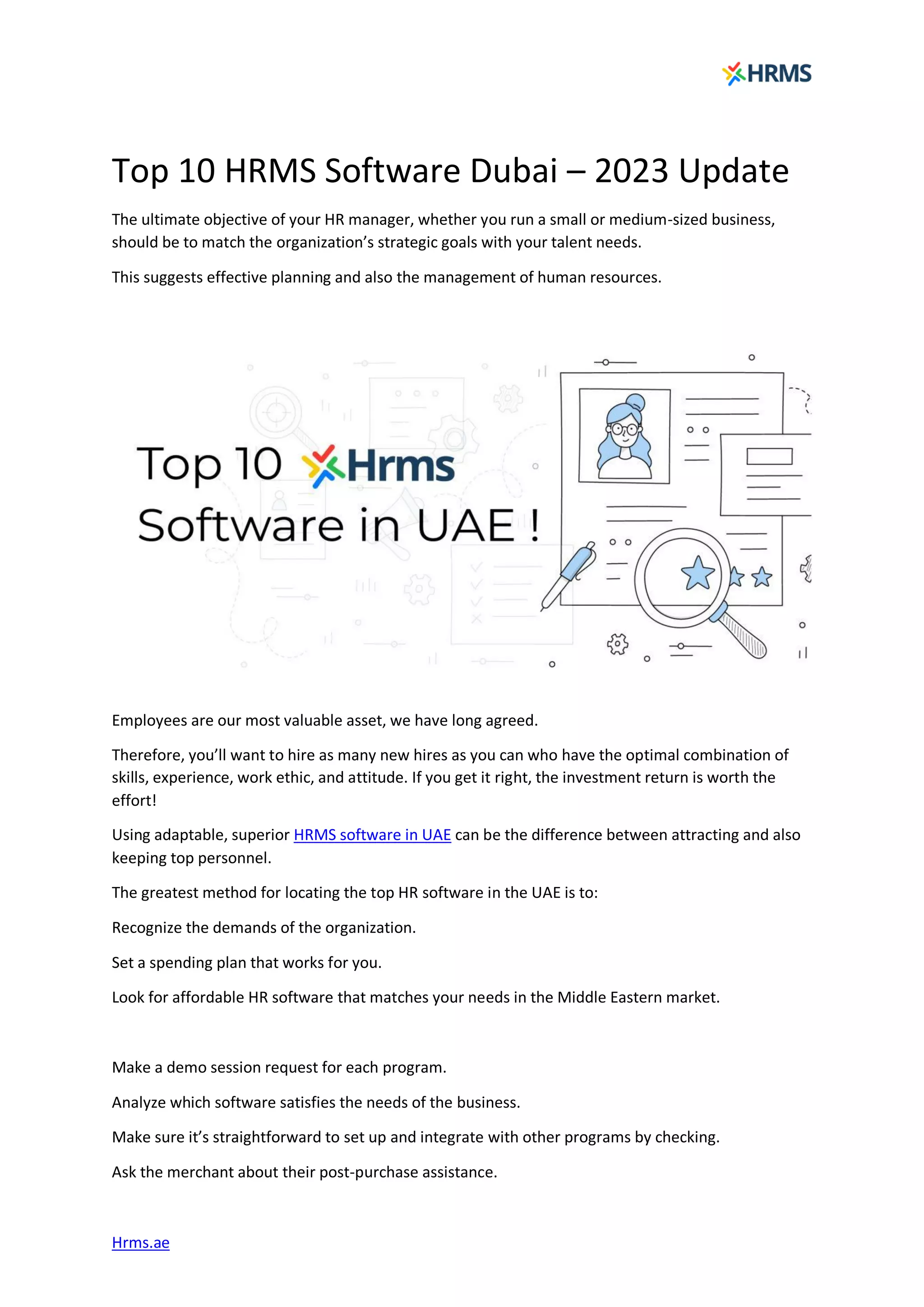 Top 10 HRMS Software Dubai | PDF