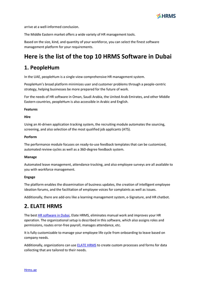 Top 10 HRMS Software Dubai | PDF