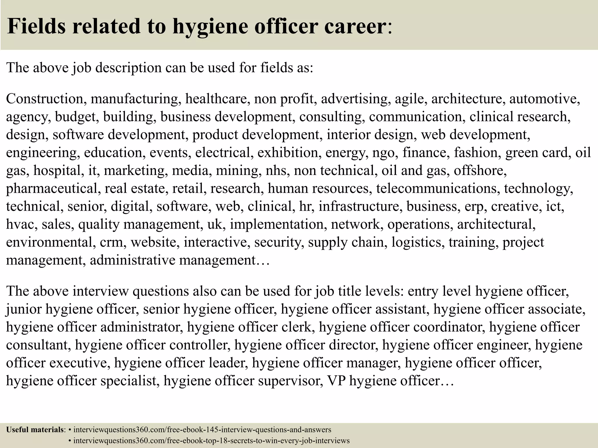 Top 10 hygiene officer interview questions and answers | PPTX