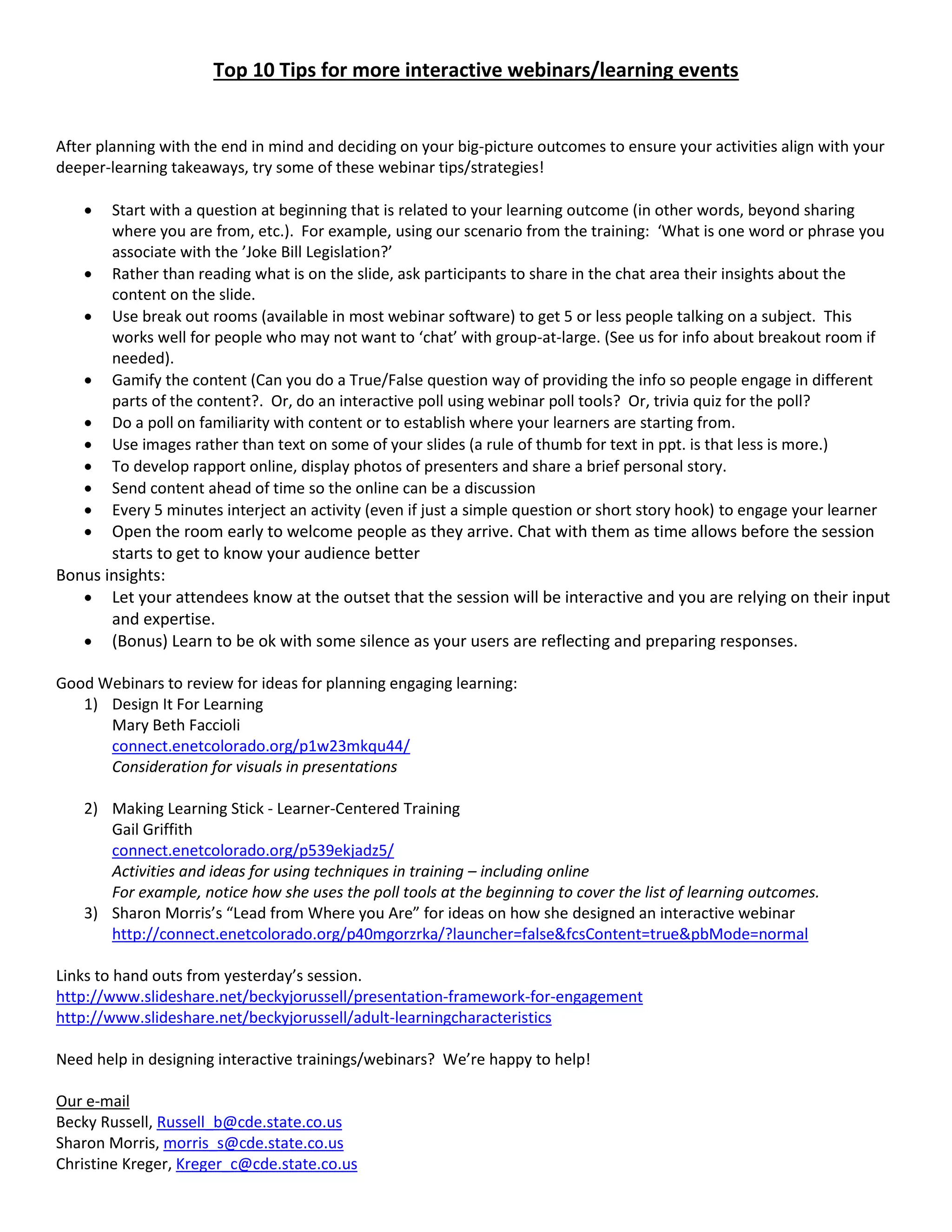 Top 10 ideas for webinar engagement | PDF