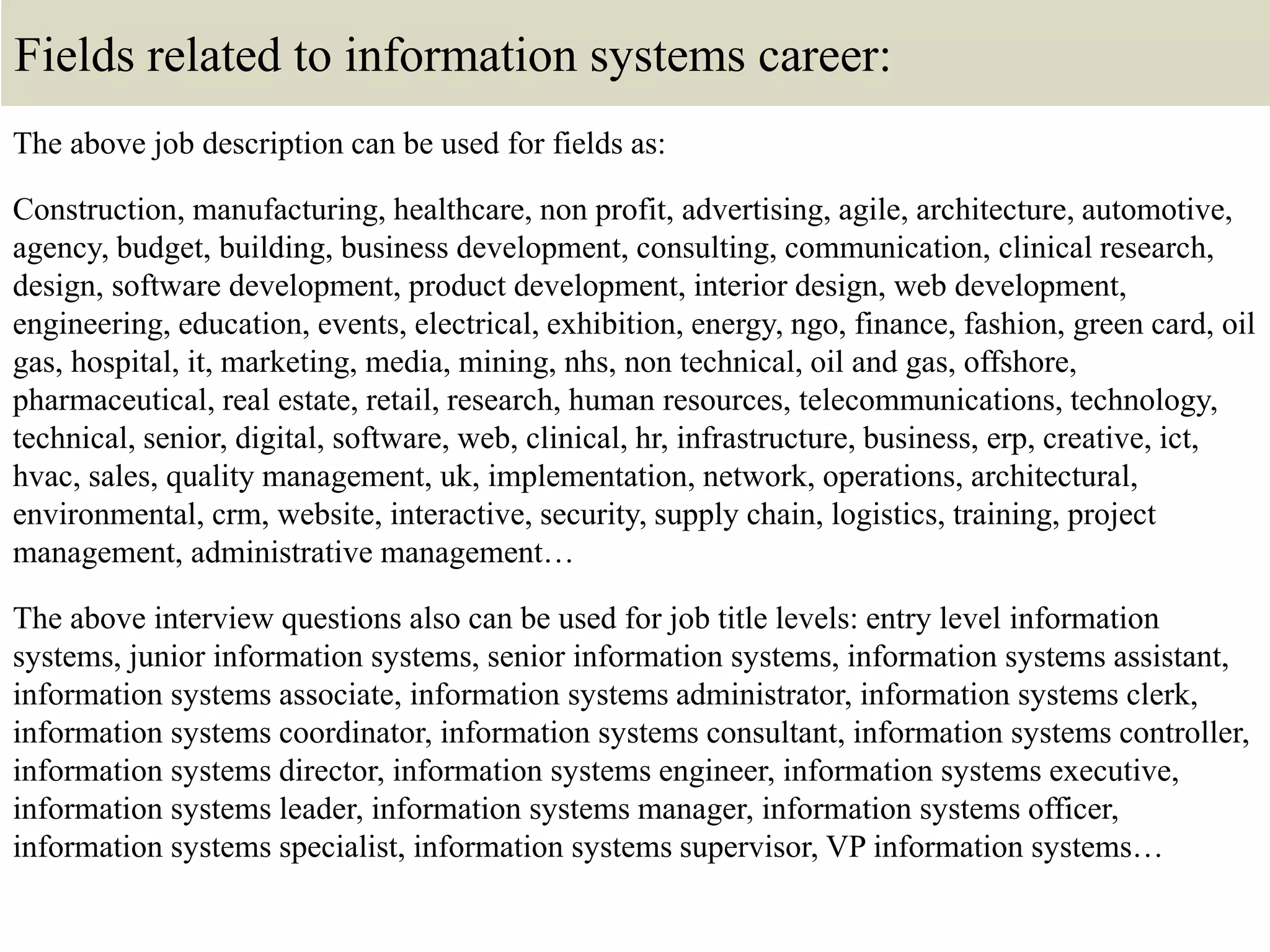 Top 10 information systems interview questions and answers | PPTX