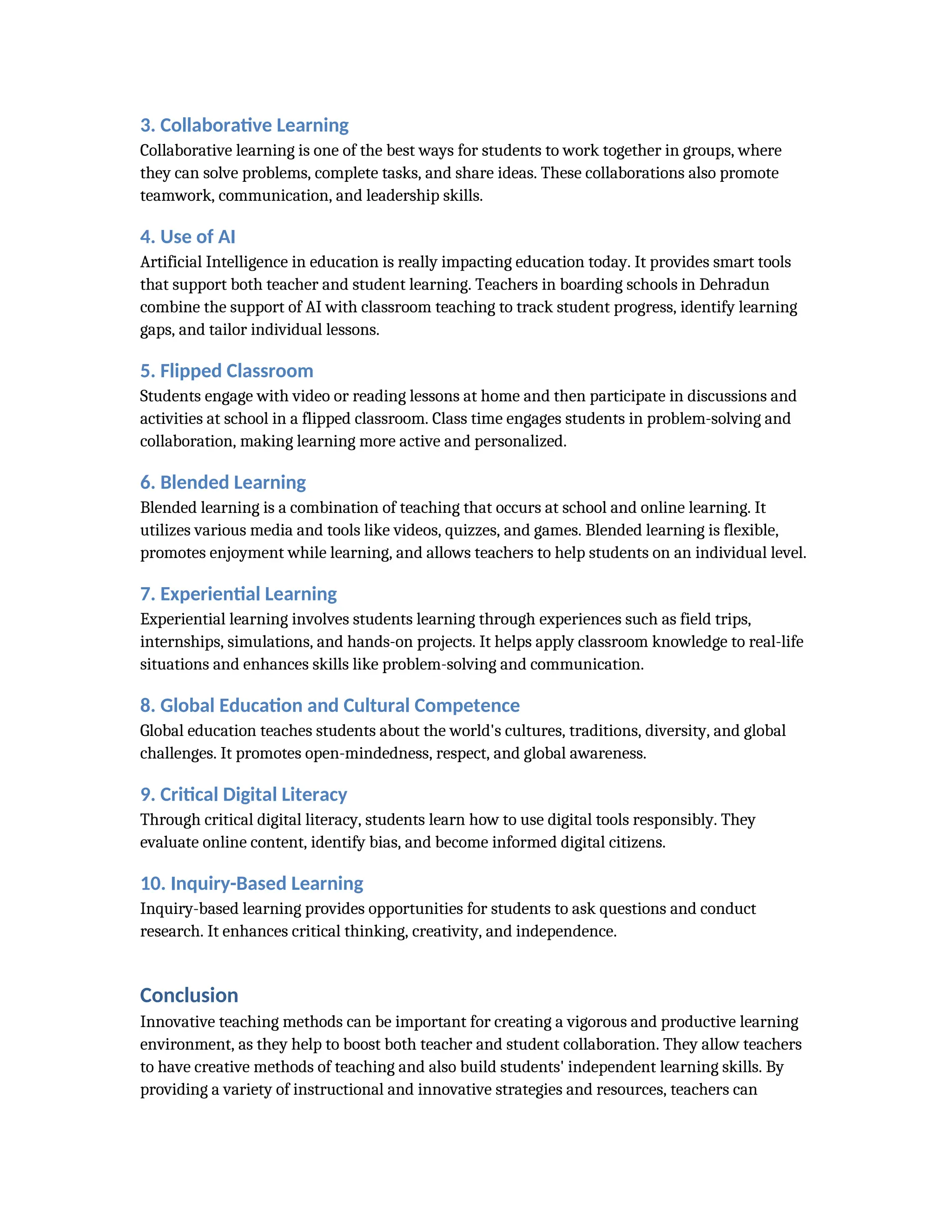 Top 10 Innovative Teaching Methods in Modern Schools | PDF