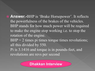Top 10 interview question with answer for automobile | PPT