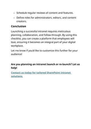 Top 10 Intranet Checklist for a Perfect Launch (or Re-launch) | PDF