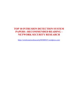 Top 10 intrusion detection system papes | PDF