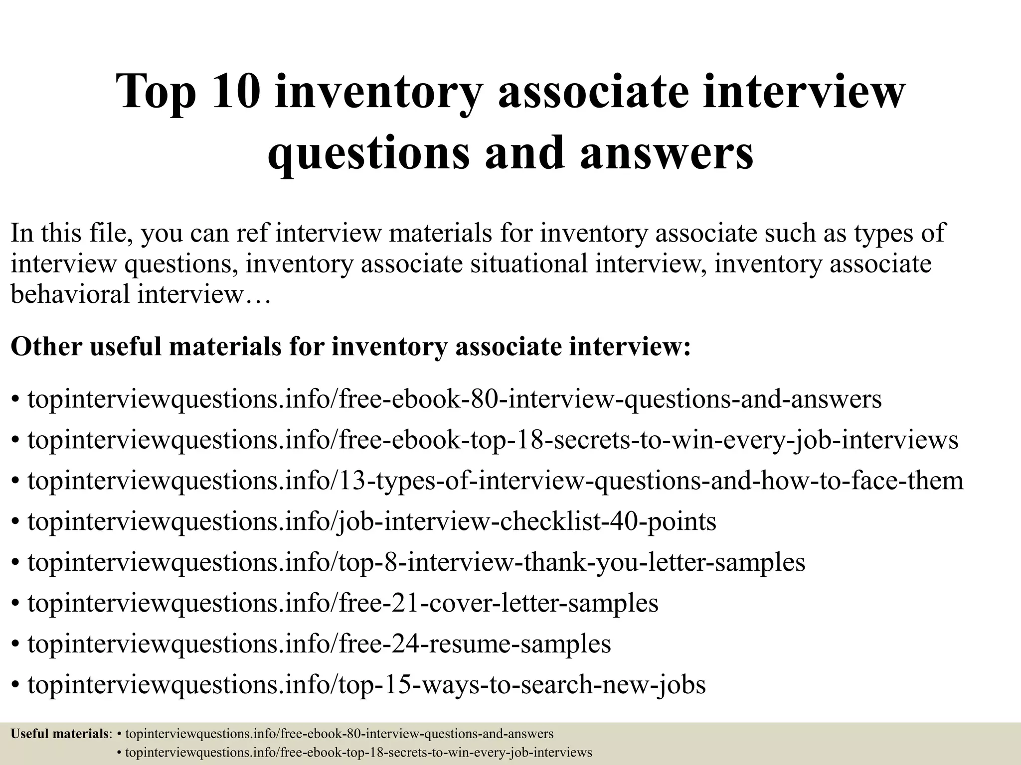 Top 10 inventory associate interview questions and answers | PPT
