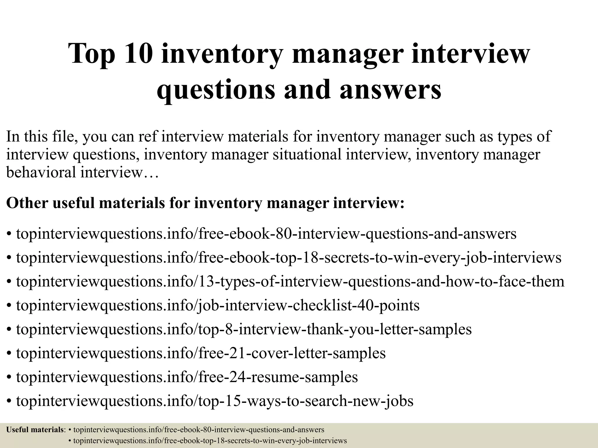 Top 10 inventory manager interview questions and answers | PPTX