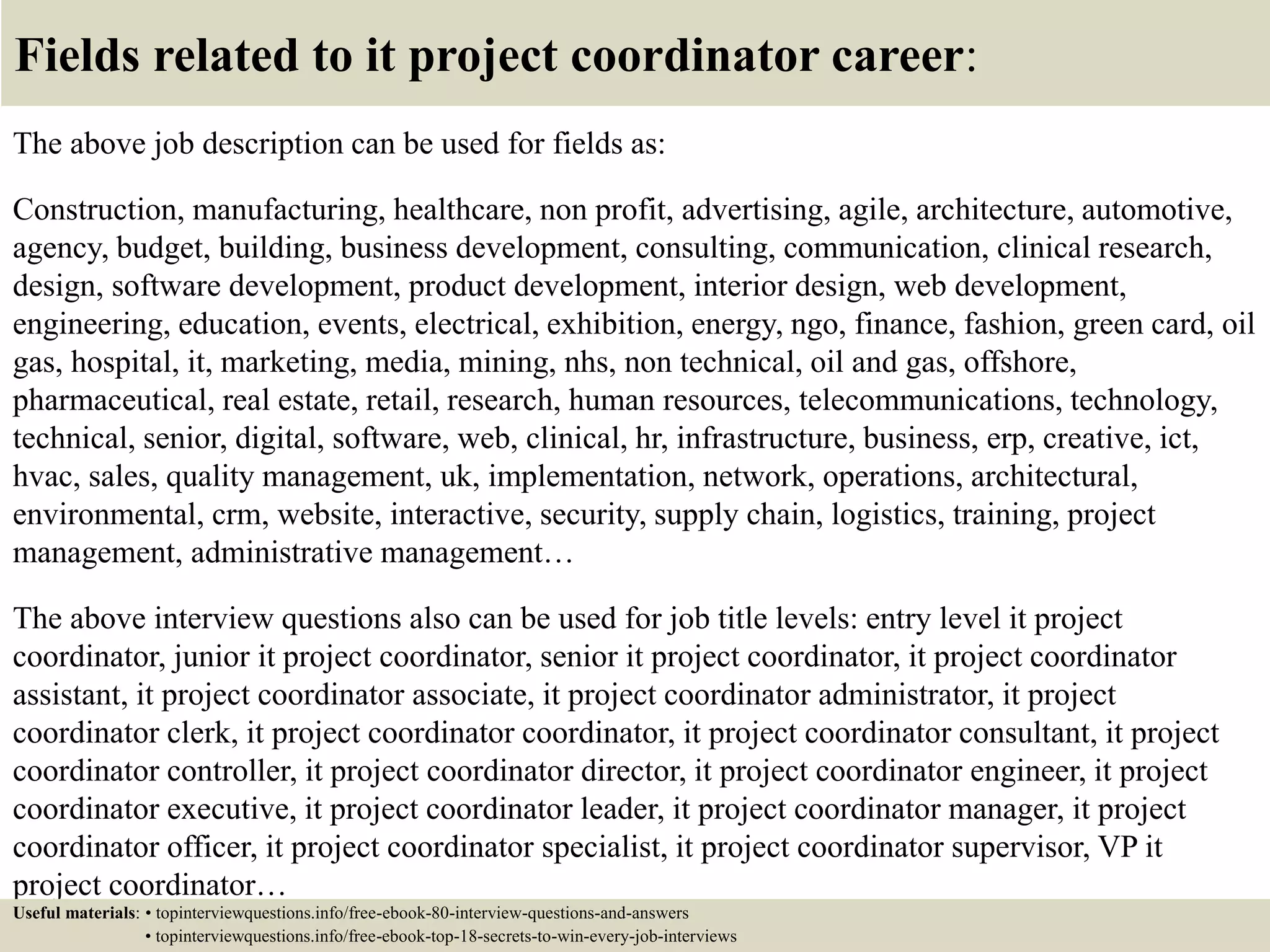 Top 10 it project coordinator interview questions and answers | PPT