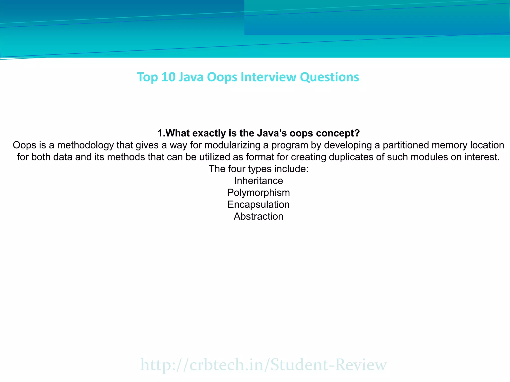 Top 10 Java Oops Interview Questions Ppt