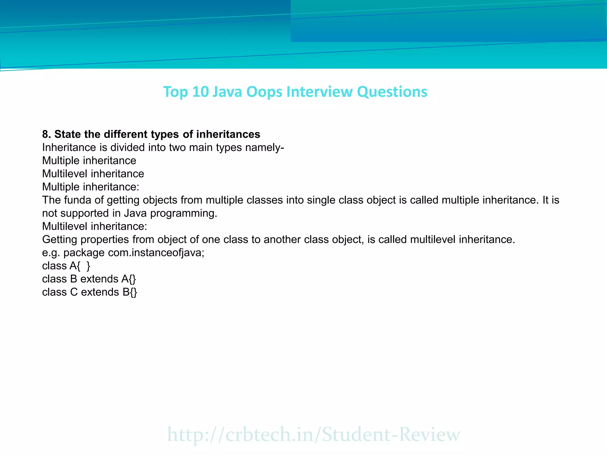 Top 10 Java Oops Interview Questions Ppt