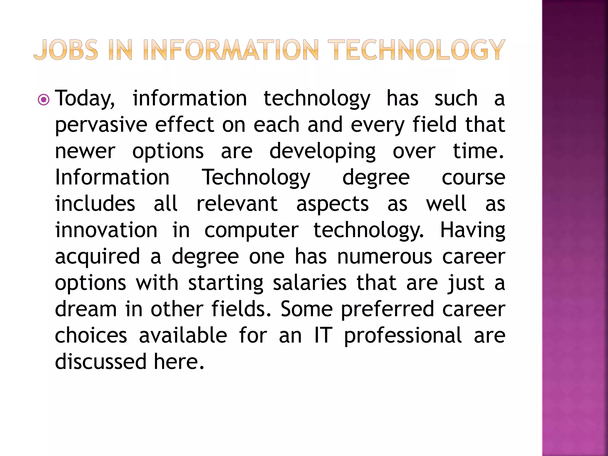 Top 10 jobs in information technology industry | PPTX