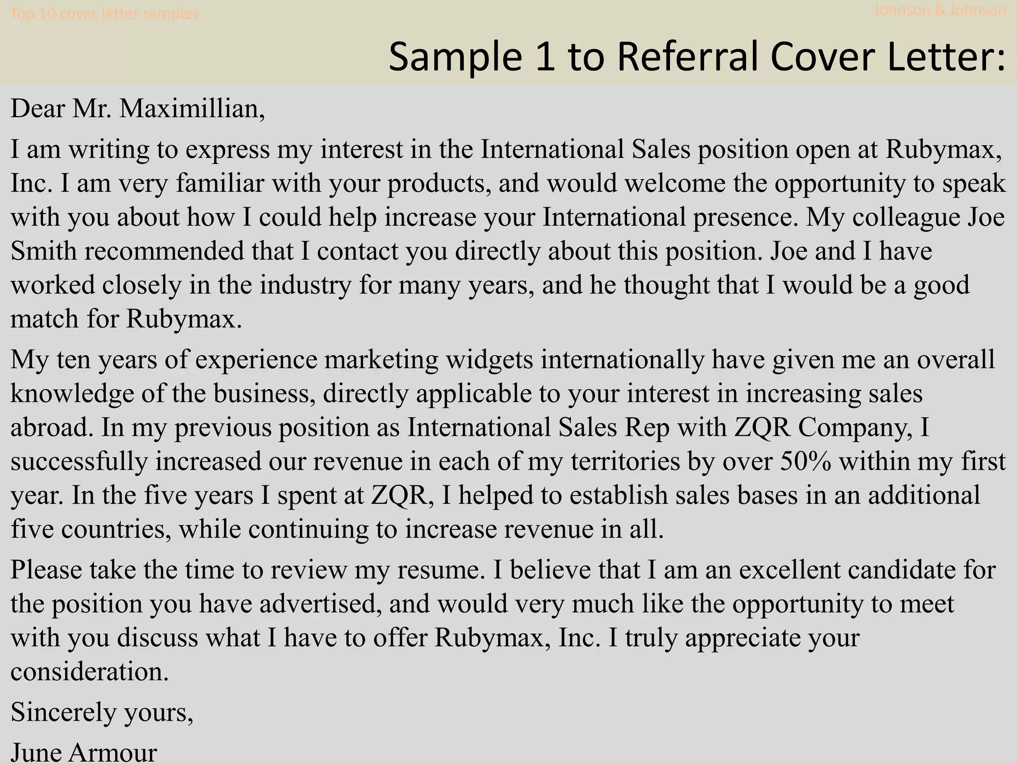 Top 10 johnson & johnson cover letter samples | PPTX