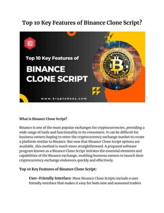 Top 10 Key Features of Binance Clone Script.pdf | Computing | Technology & Computing