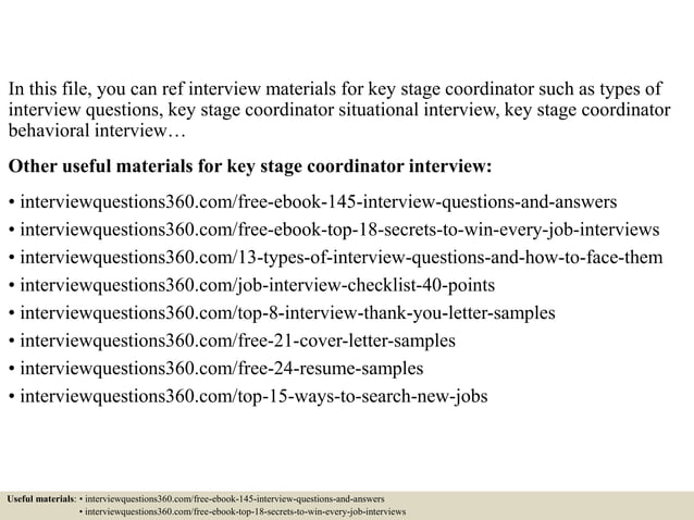 Top 10 key stage coordinator interview questions and answers | PPTX