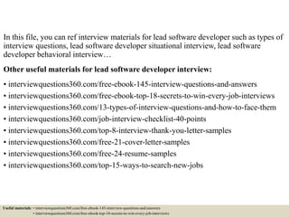 Top 10 lead software developer interview questions and answers | PPT