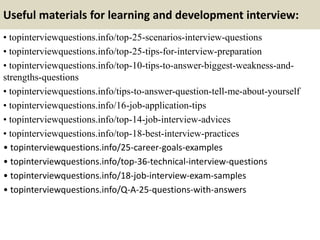 Top 10 learning and development interview questions and answers | PPTX