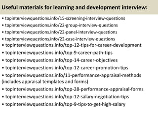 Top 10 learning and development interview questions and answers | PPTX
