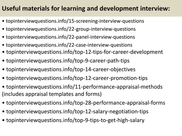 Top 10 learning and development interview questions and answers | PPT