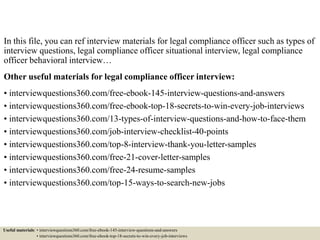 Top 10 legal compliance officer interview questions and answers | PPTX