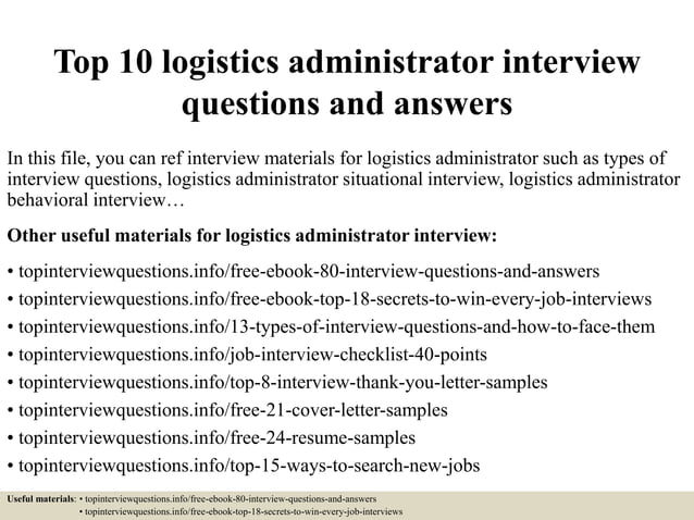 Top 10 logistics administrator interview questions and answers | PPT