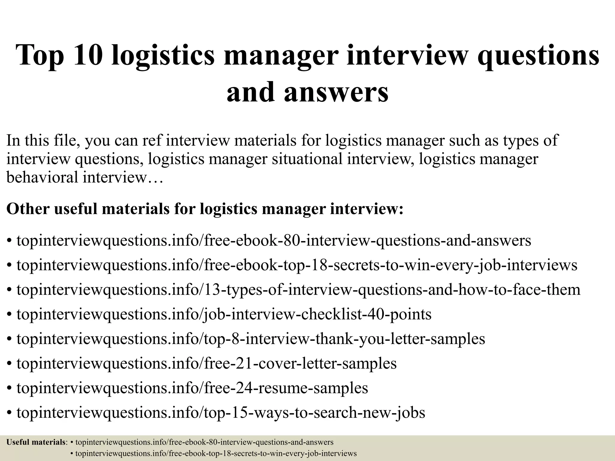 Top 10 logistics manager interview questions and answers | PPTX