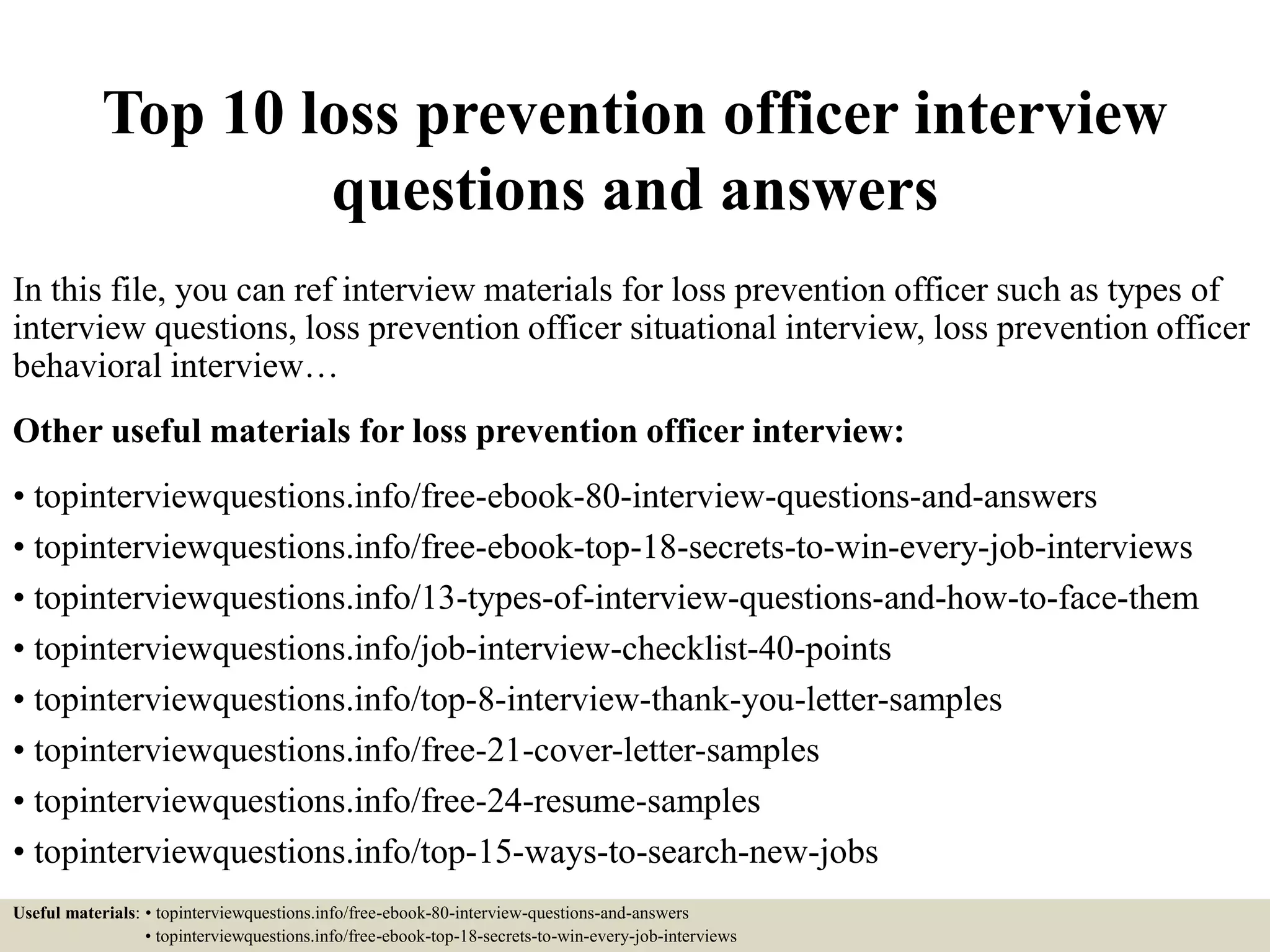 Top 10 loss prevention officer interview questions and answers | PPTX