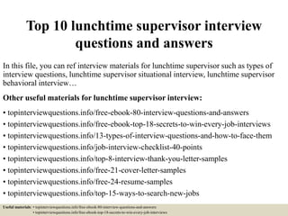 Top 10 lunchtime supervisor interview questions and answers | PPT