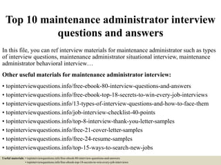 Top 10 maintenance administrator interview questions and answers | PPTX