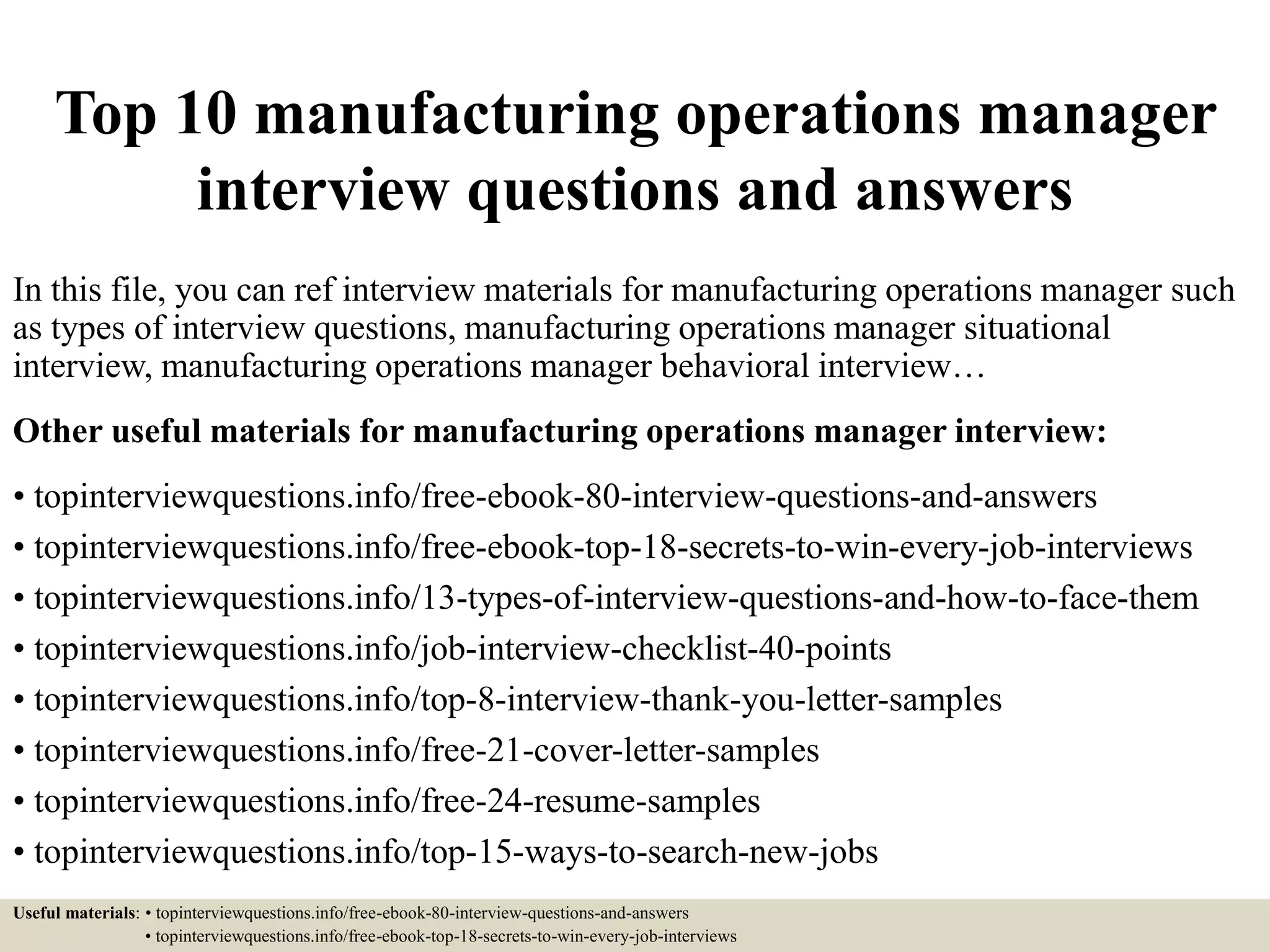 Top 10 manufacturing operations manager interview questions and answers ...