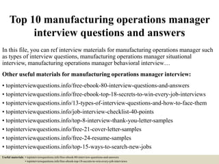 Top 10 manufacturing operations manager interview questions and answers ...