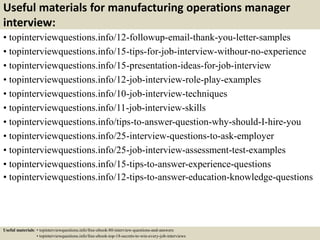 Top 10 manufacturing operations manager interview questions and answers ...