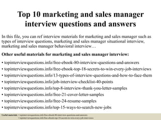 Top 10 marketing and sales manager interview questions and answers | PPT