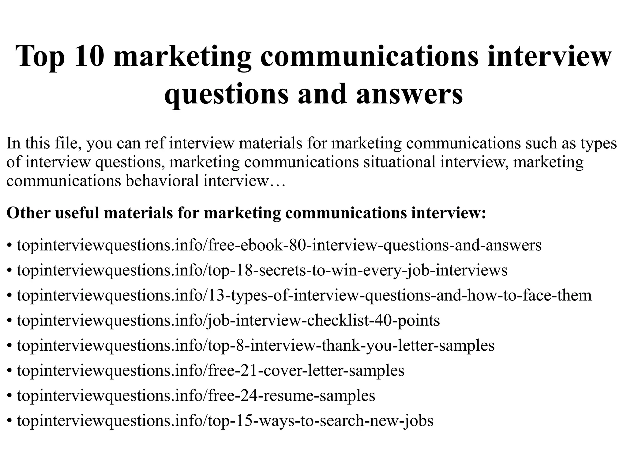 Top 10 marketing communications interview questions and answers | PPT