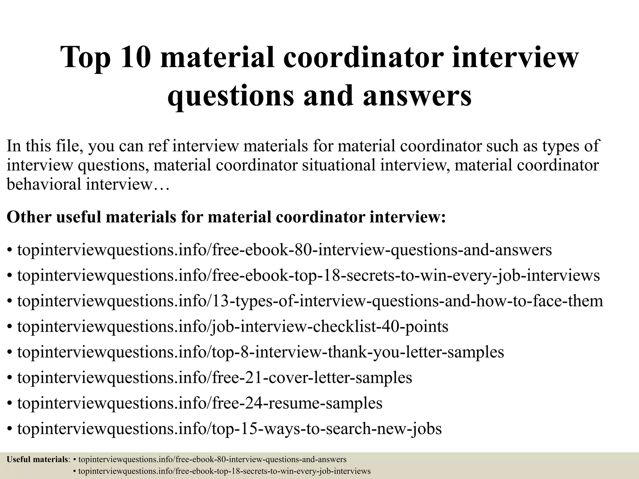 Top 10 material coordinator interview questions and answers | PPTX