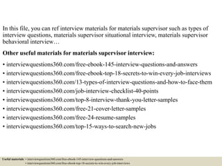 Top 10 materials supervisor interview questions and answers | PPTX