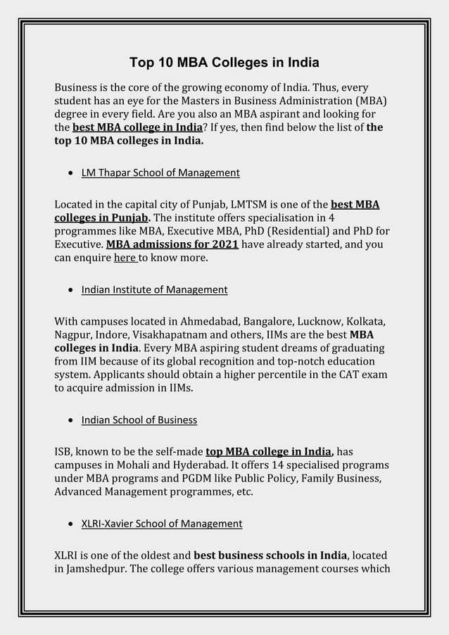 Top 10 Mba Colleges In India Converted Pdf