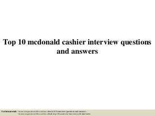 Top 10 mcdonald cashier interview questions and answers