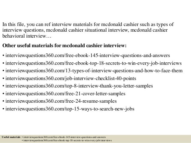 Top 10 mcdonald cashier interview questions and answers