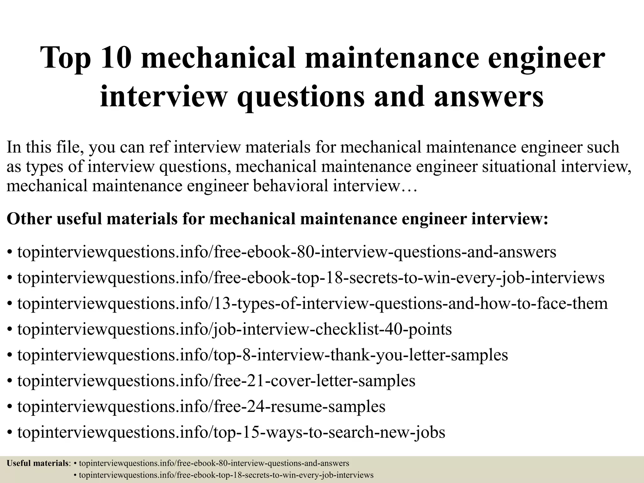 Top 10 mechanical maintenance engineer interview questions and answers ...