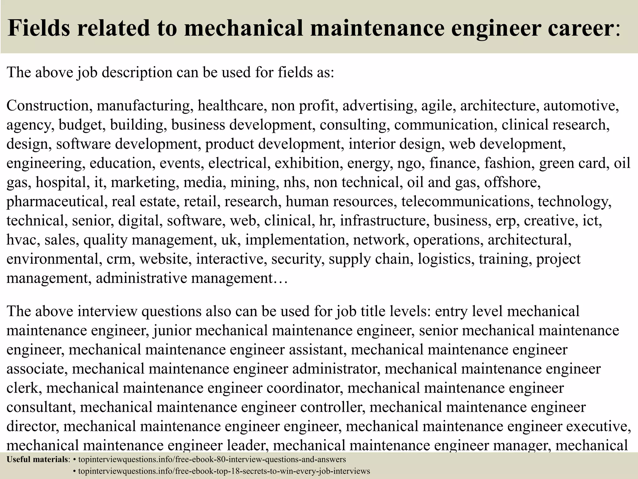 Top 10 mechanical maintenance engineer interview questions and answers ...