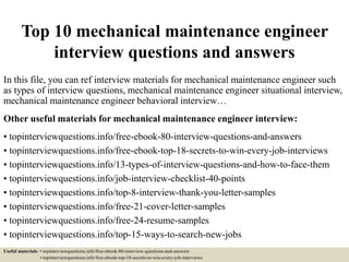 Top 10 mechanical maintenance engineer interview questions and answers ...
